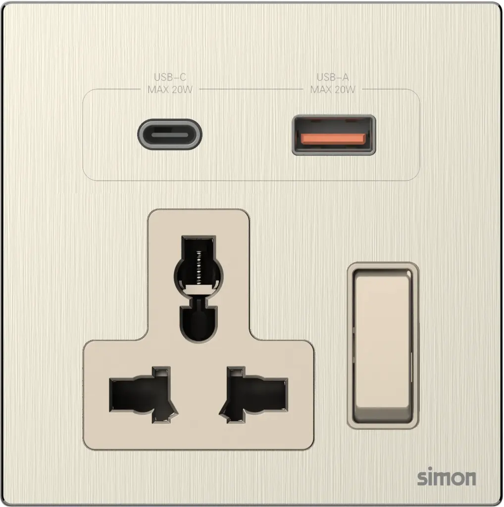 66E7253M Simon M7 Metal Multi Socket w/ USB A+C | HAP